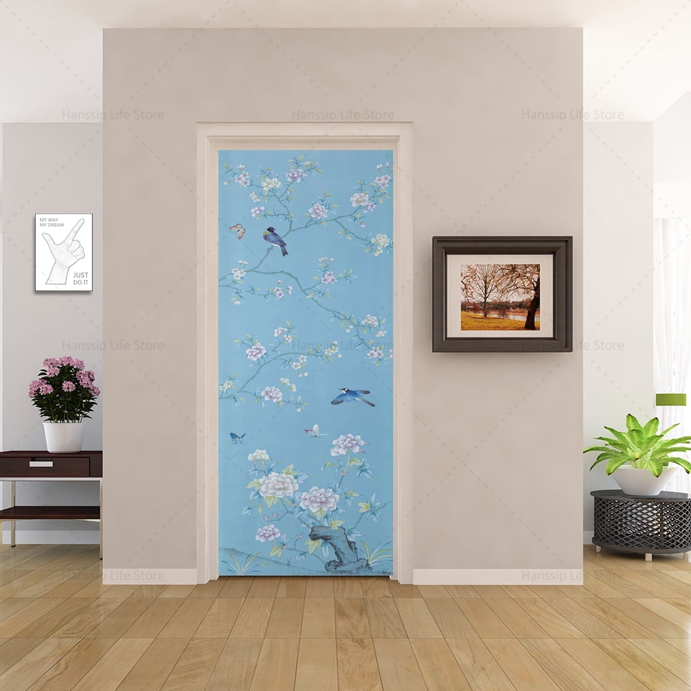 Green Plant Door Sticker Flying Waterfall Wall Sticker Vinyl PVC ...