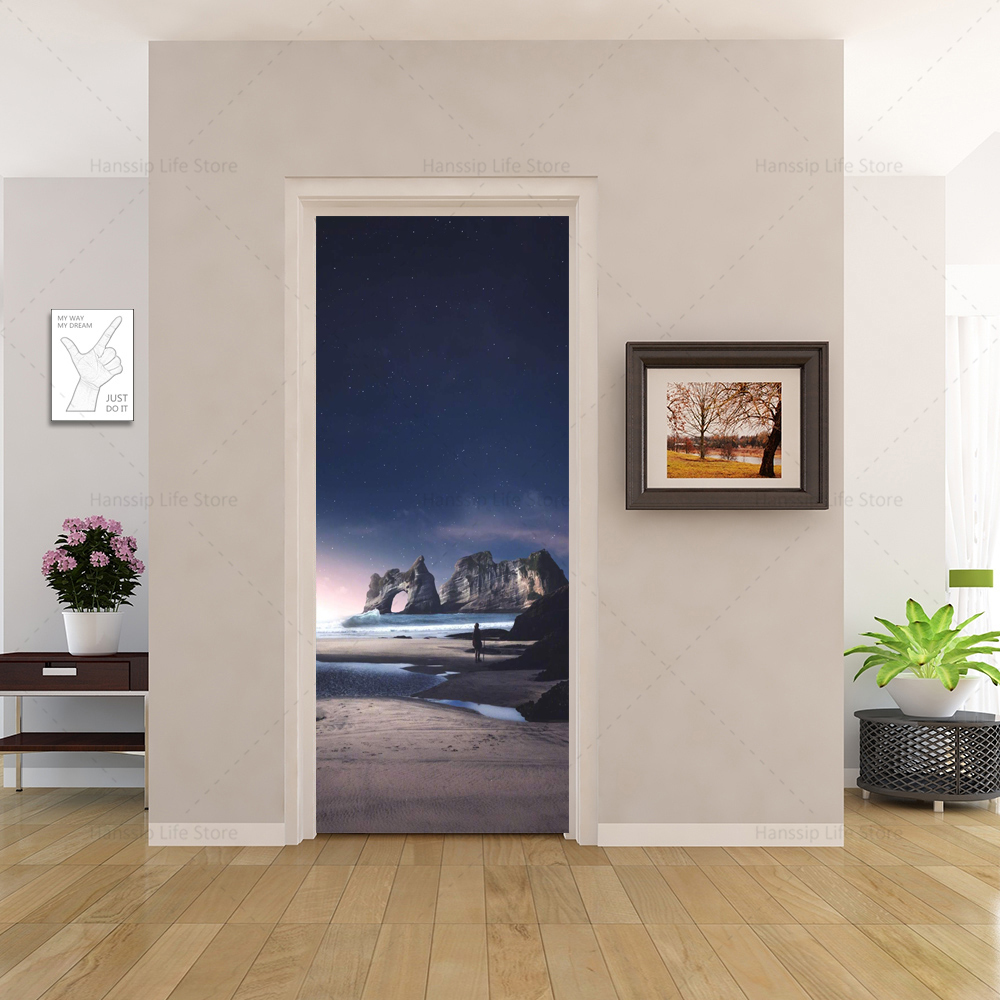 Green Plant Door Sticker Flying Waterfall Wall Sticker Vinyl PVC ...