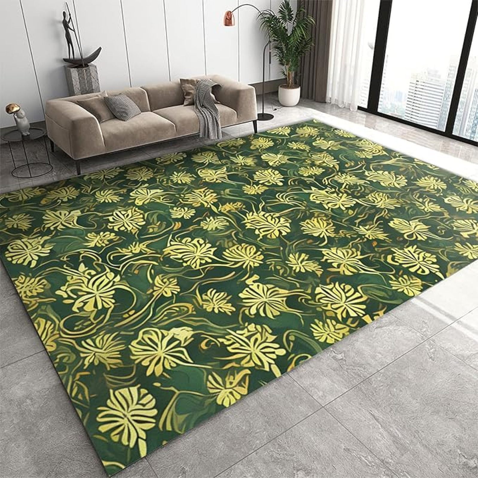 Green Plant Grass Area Rug, Pastoral Fresh Art Home Decor Rug, Easy ...