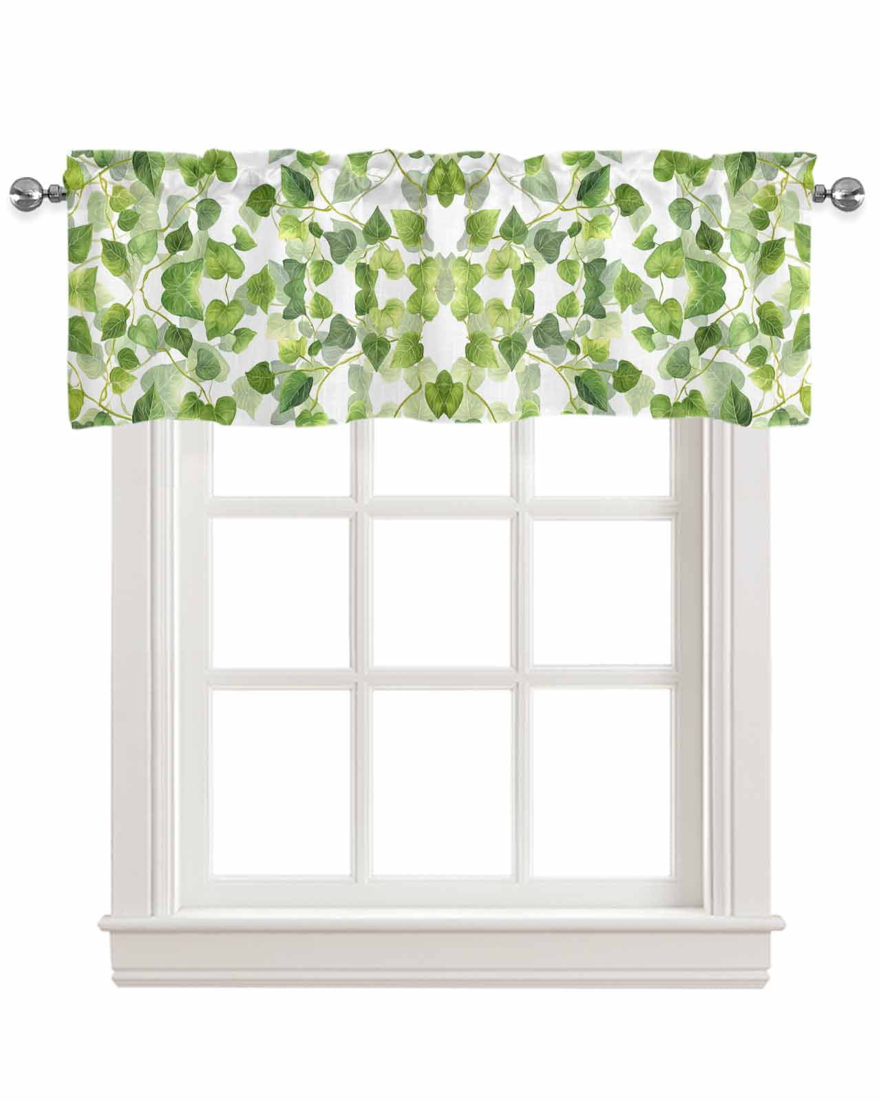 Green Plant Kitchen Valances for Windows Farmhouse Linen Window Valance ...