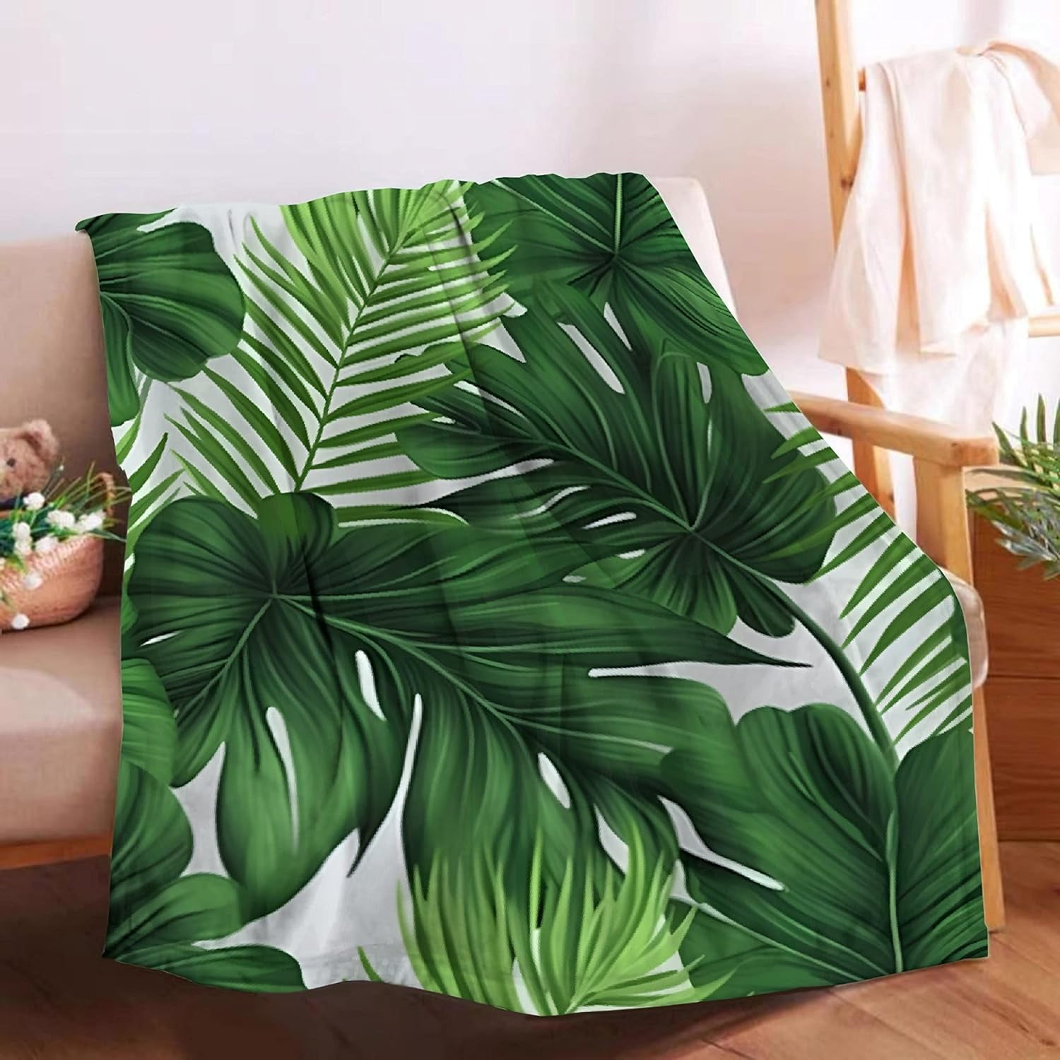 Green Plant Leaf Tropical Blanket Soft Cozy Throw Lightweight ...