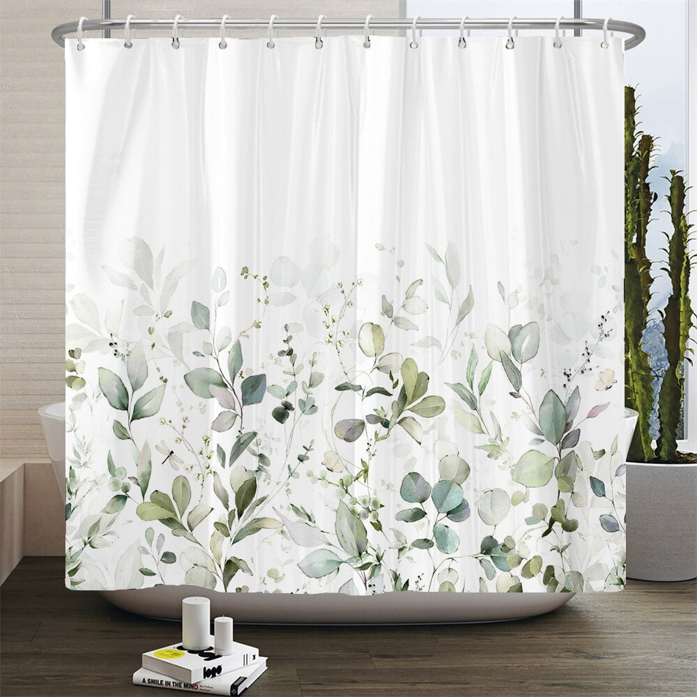 Green Plant Leaf Vines Flowers Shower Curtain Modern Nordic Minimalist ...