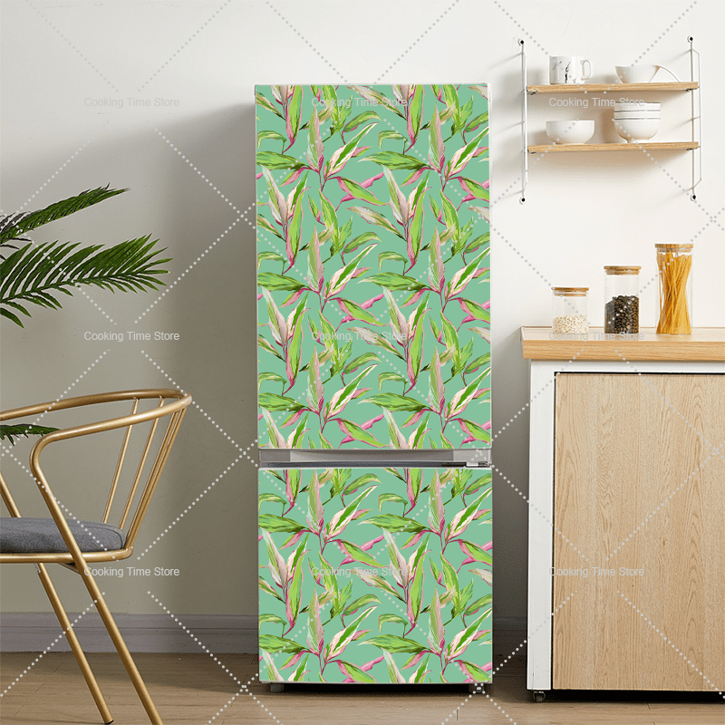 Green Plant Leaves Fridge Wrap Wallpaper Vinyl Waterproof Refrigerator ...