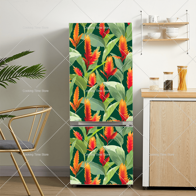 Green Plant Leaves Fridge Wrap Wallpaper Vinyl Waterproof Refrigerator ...