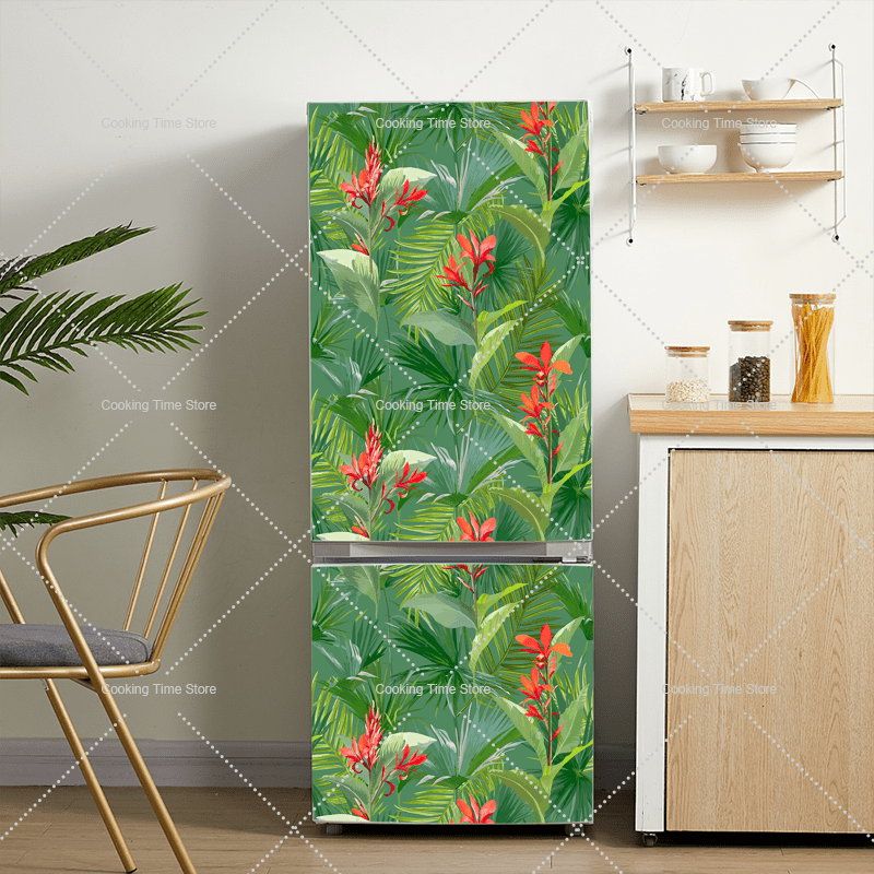 Green Plant Leaves Fridge Wrap Wallpaper Vinyl Waterproof Refrigerator ...