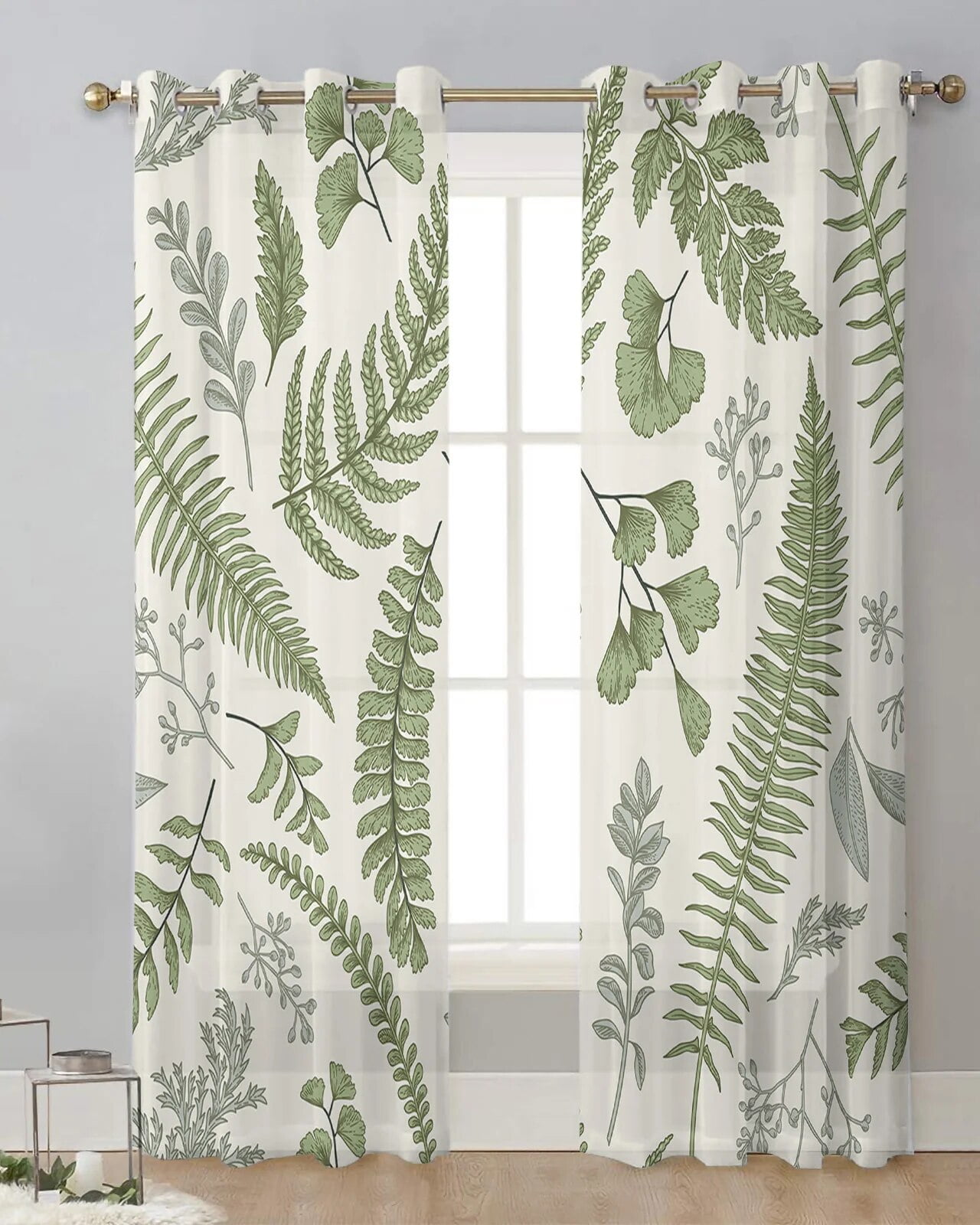 Green Plant Leaves Voile Hanging Curtain Living Room Sheer Curtain Home ...