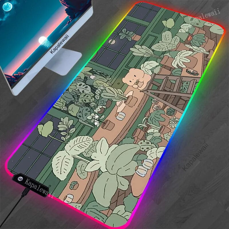Green Plant Mouse Pad Gamer Large Mouse Mats Computer Deskmat RGB ...