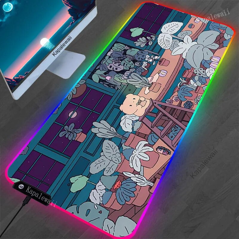 Green Plant Mouse Pad Gamer Large Mouse Mats Computer Deskmat RGB ...