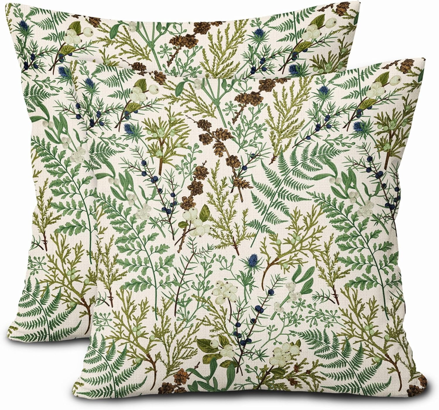 Green Plant Pillow Covers 20X20 Inch Sage Green Botanical Fern Leaf ...