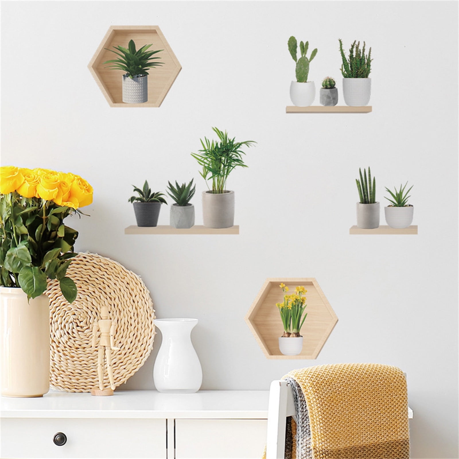 Green Plant Potted Wallpaper Background Wall Living Room Decoration Wall Sticker Self-adhesive ...