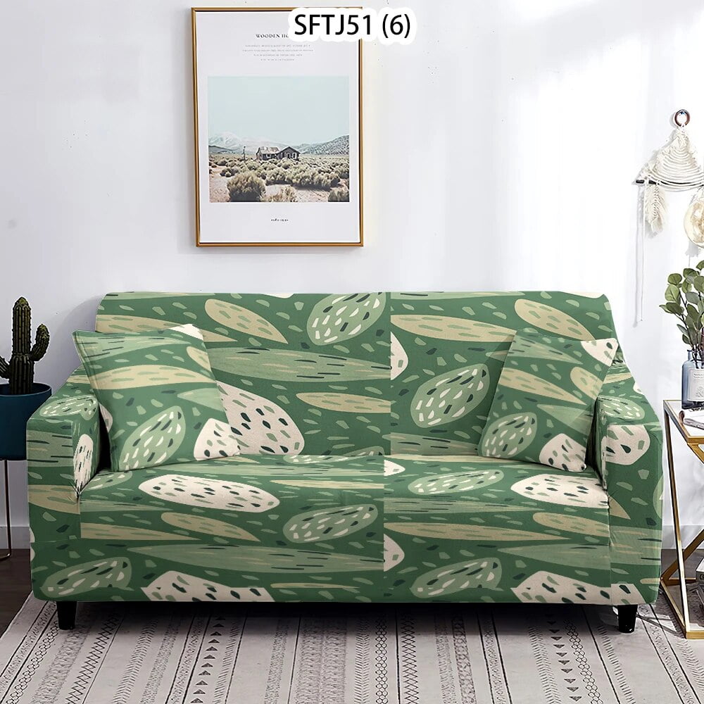Green Plant Print Living Room Texture Elastic Sofa Cover Modern ...