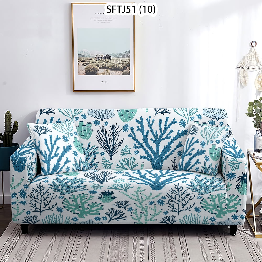 Green Plant Print Living Room Texture Elastic Sofa Cover Modern ...