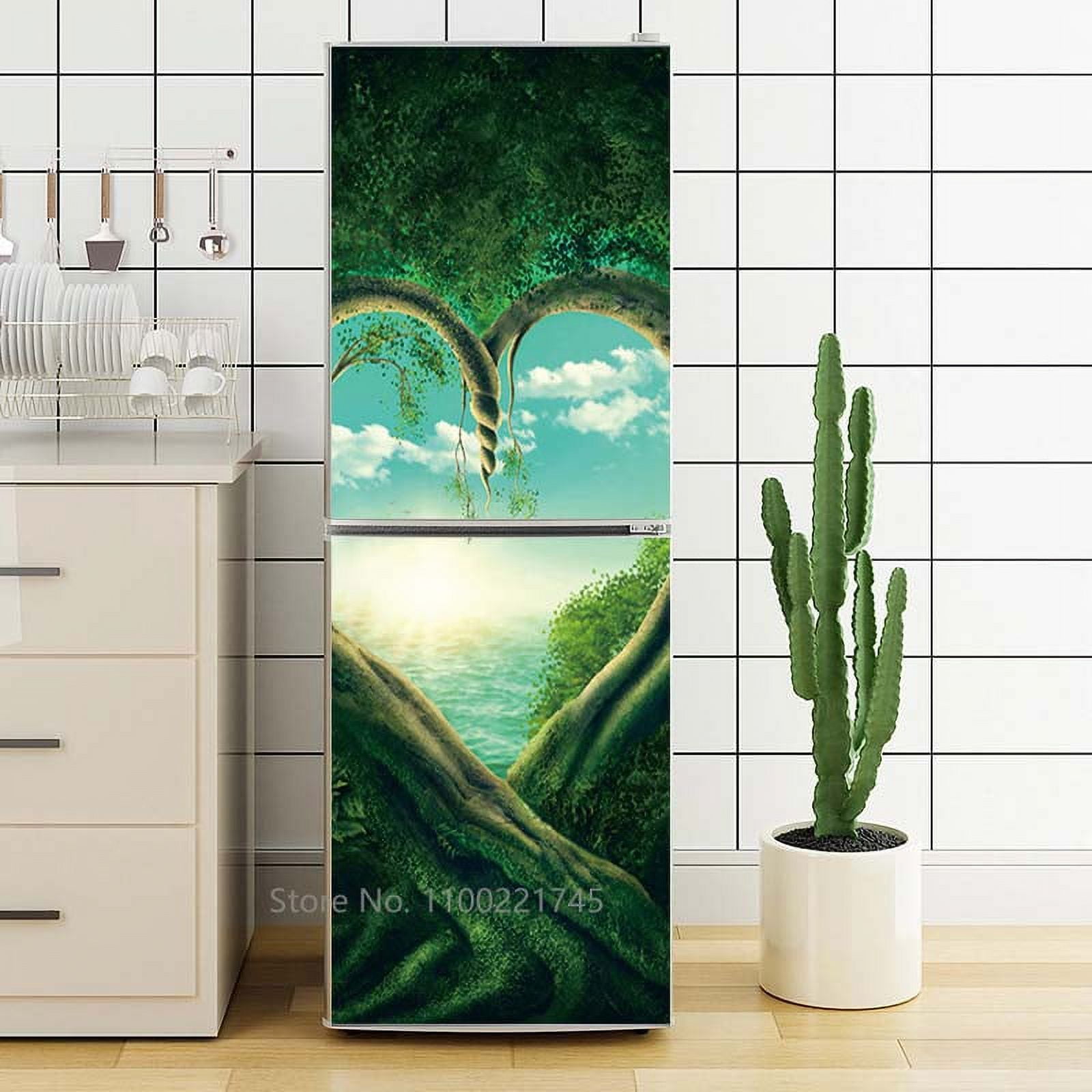 Green Plant Refrigerator Sticker Waterfall Wall Sticker Self Adhesive ...