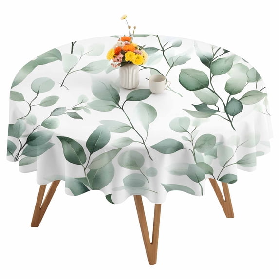Green Plant Round Tablecloth 54 inches Watercolor Eucalyptus Leaf ...