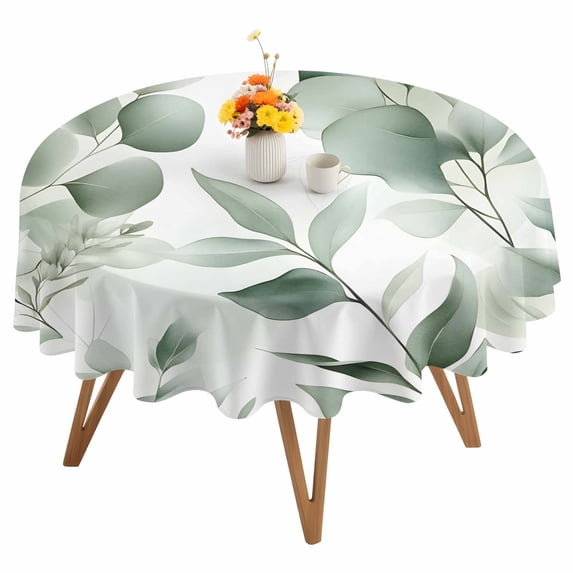 Green Plant Round Tablecloth 60 inches Watercolor Eucalyptus Leaf Farm ...