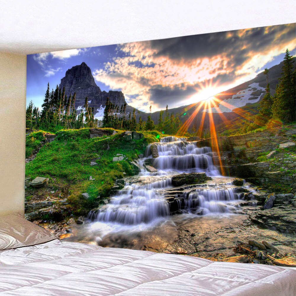 Green Plant Seawater Landscape Tapestry 3d Printed Sunset Sea Wave Lake ...