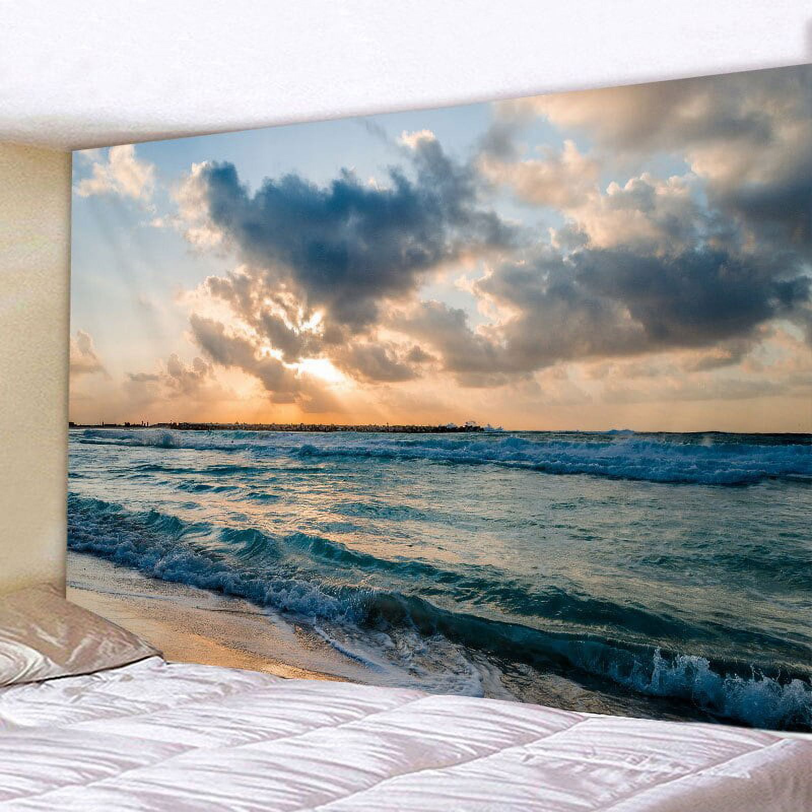 Green Plant Seawater Landscape Tapestry 3d Printed Sunset Sea Wave Lake ...
