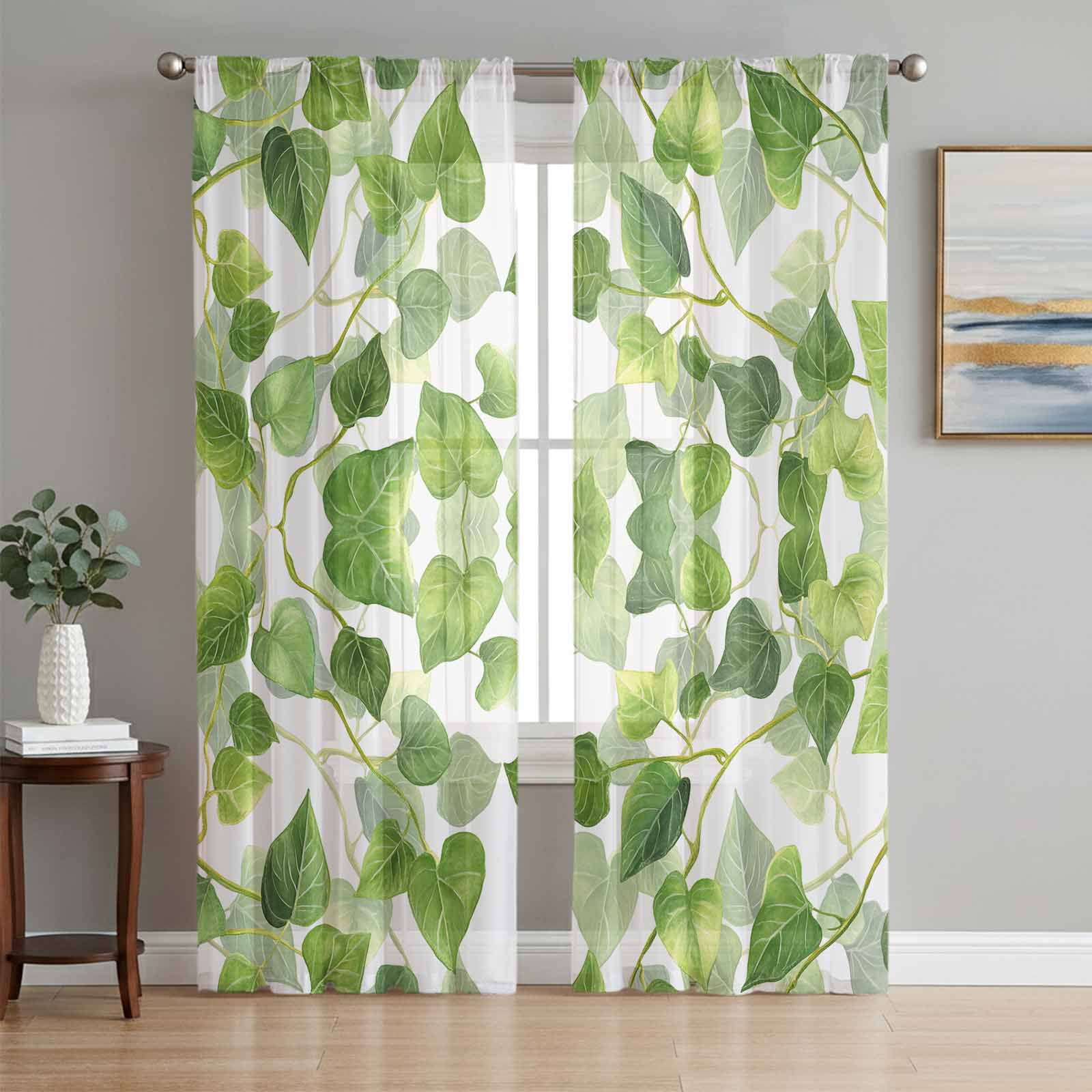 Green Plant Sheer Curtains 72 Inch Length 2 Panels Set, Summer Leaves ...