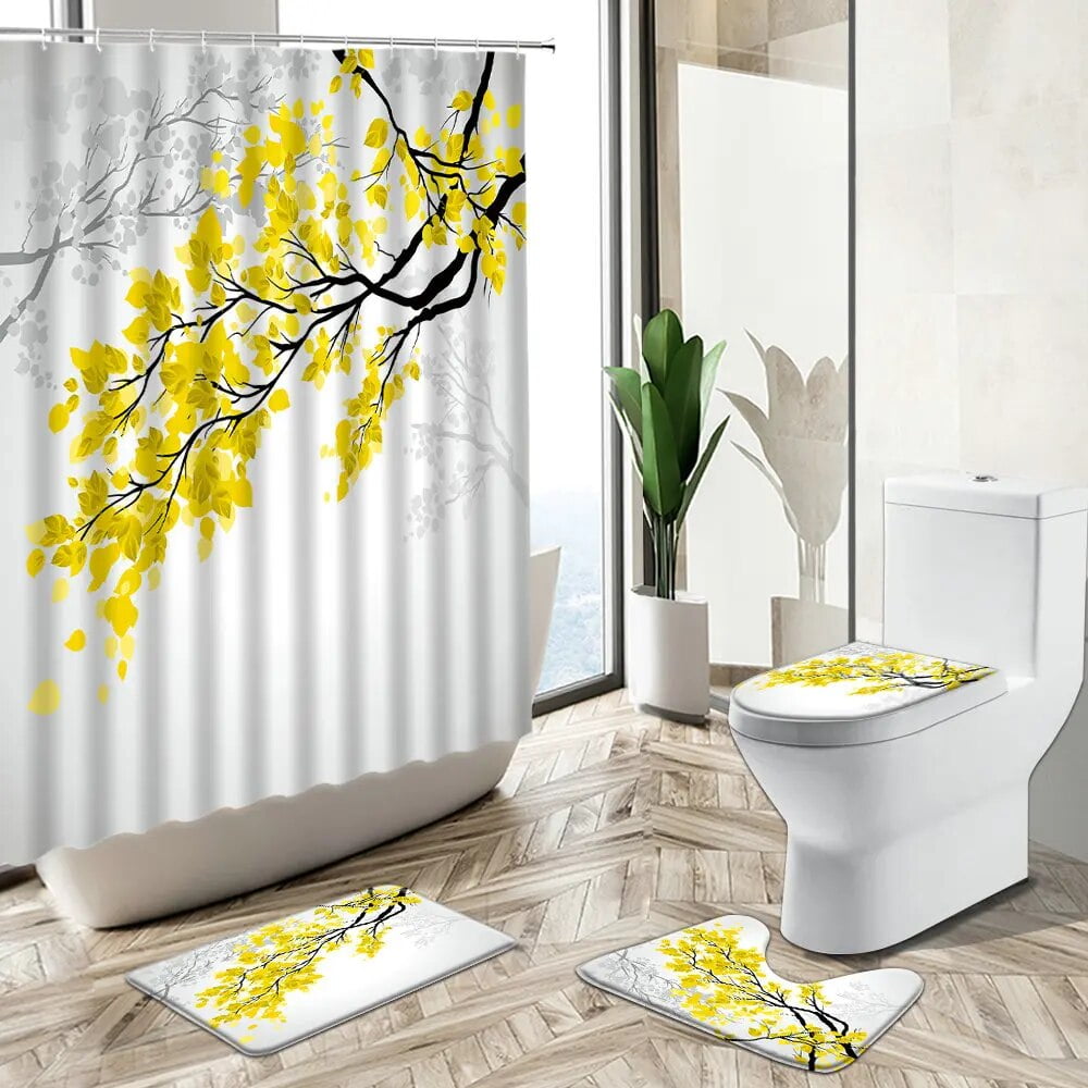 Green Plant Trees Branches Leaves Shower Curtain Spring Scenery Home ...