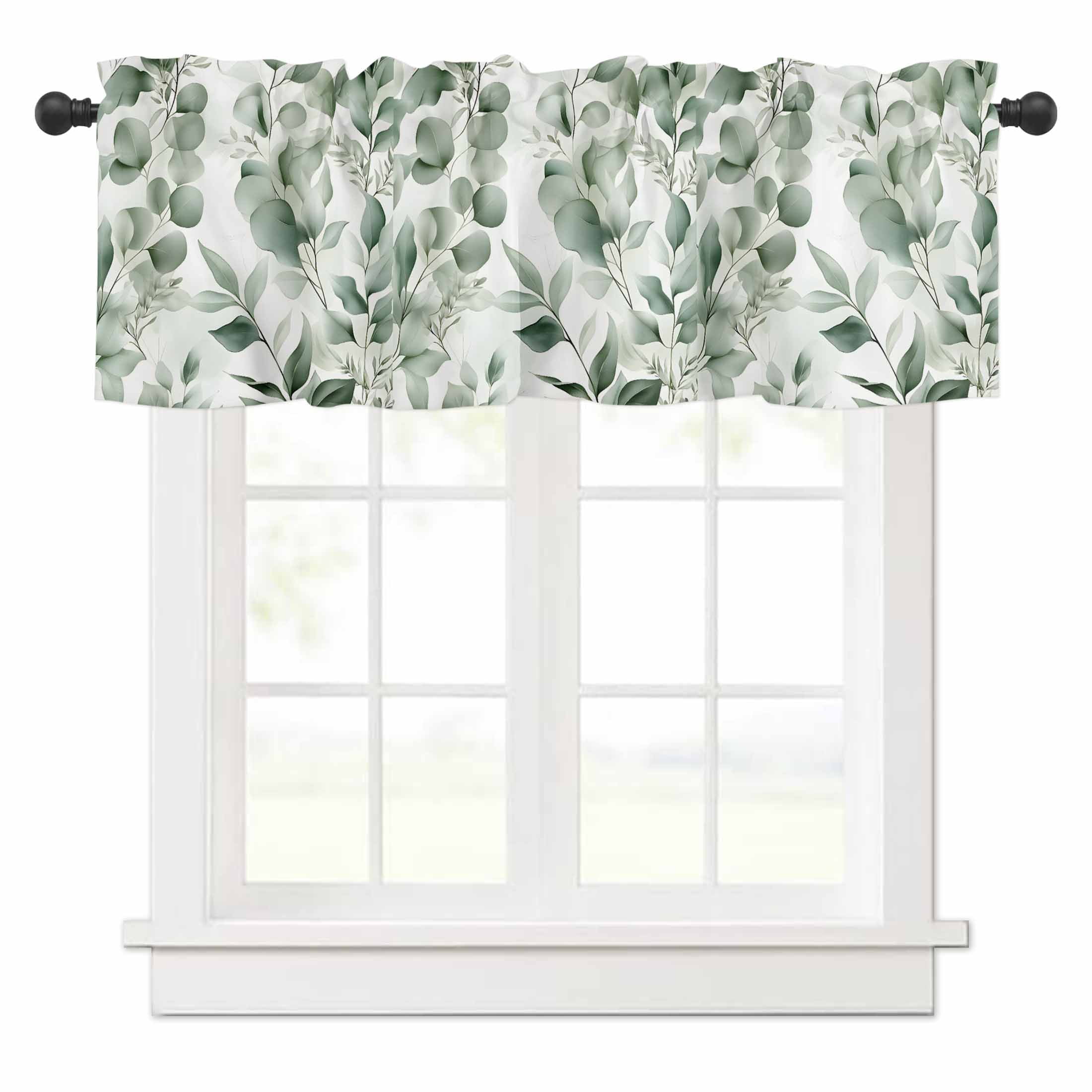 Green Plant Valances for Windows Watercolor Eucalyptus Leaf Farm Rod ...