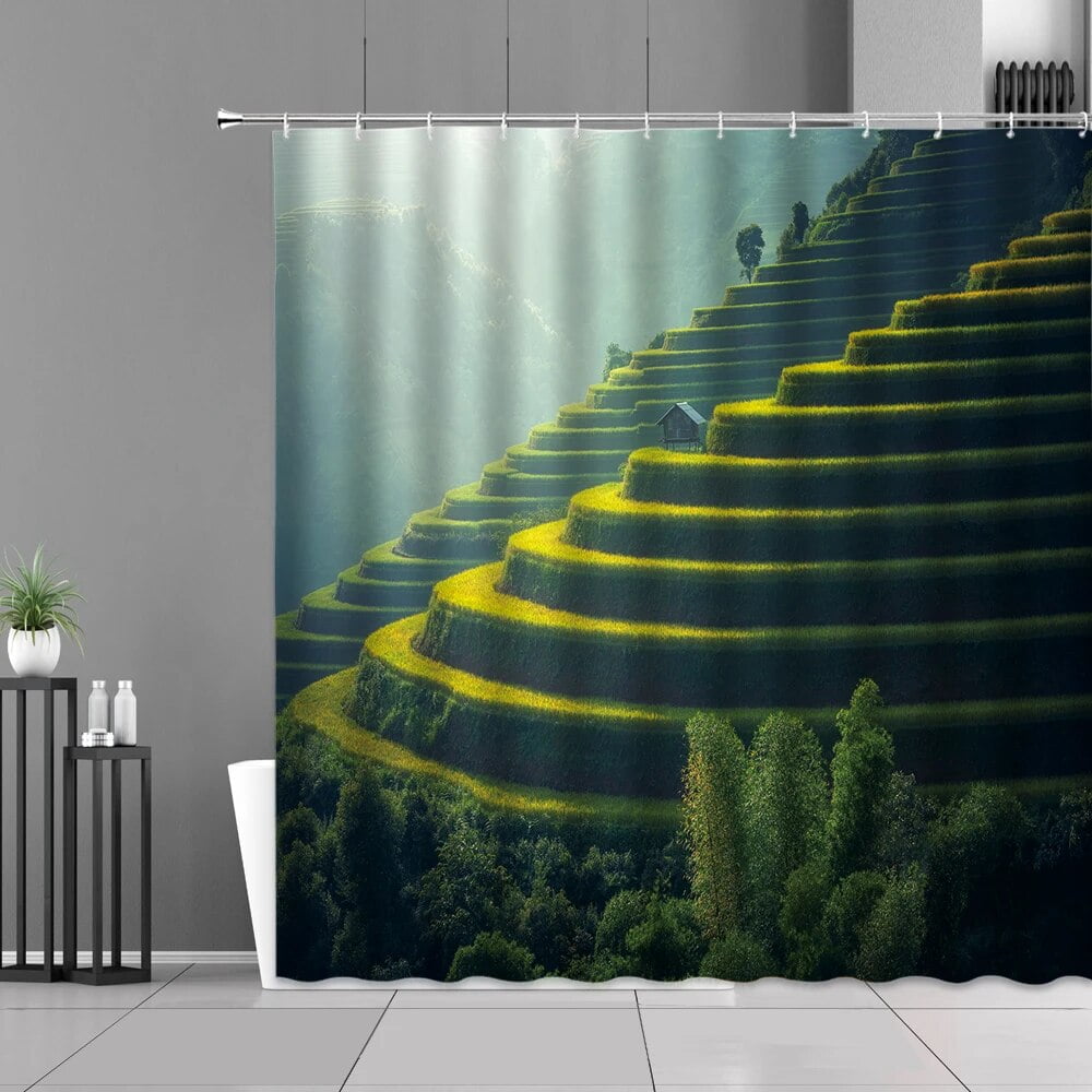 Green Plants And Water Reflection Shower Curtain Bath Screens Home ...
