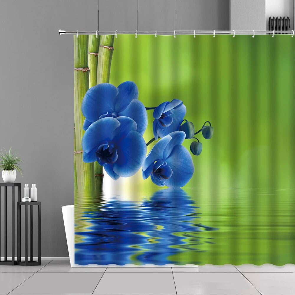Green Plants And Water Reflection Shower Curtain Bath Screens Home ...
