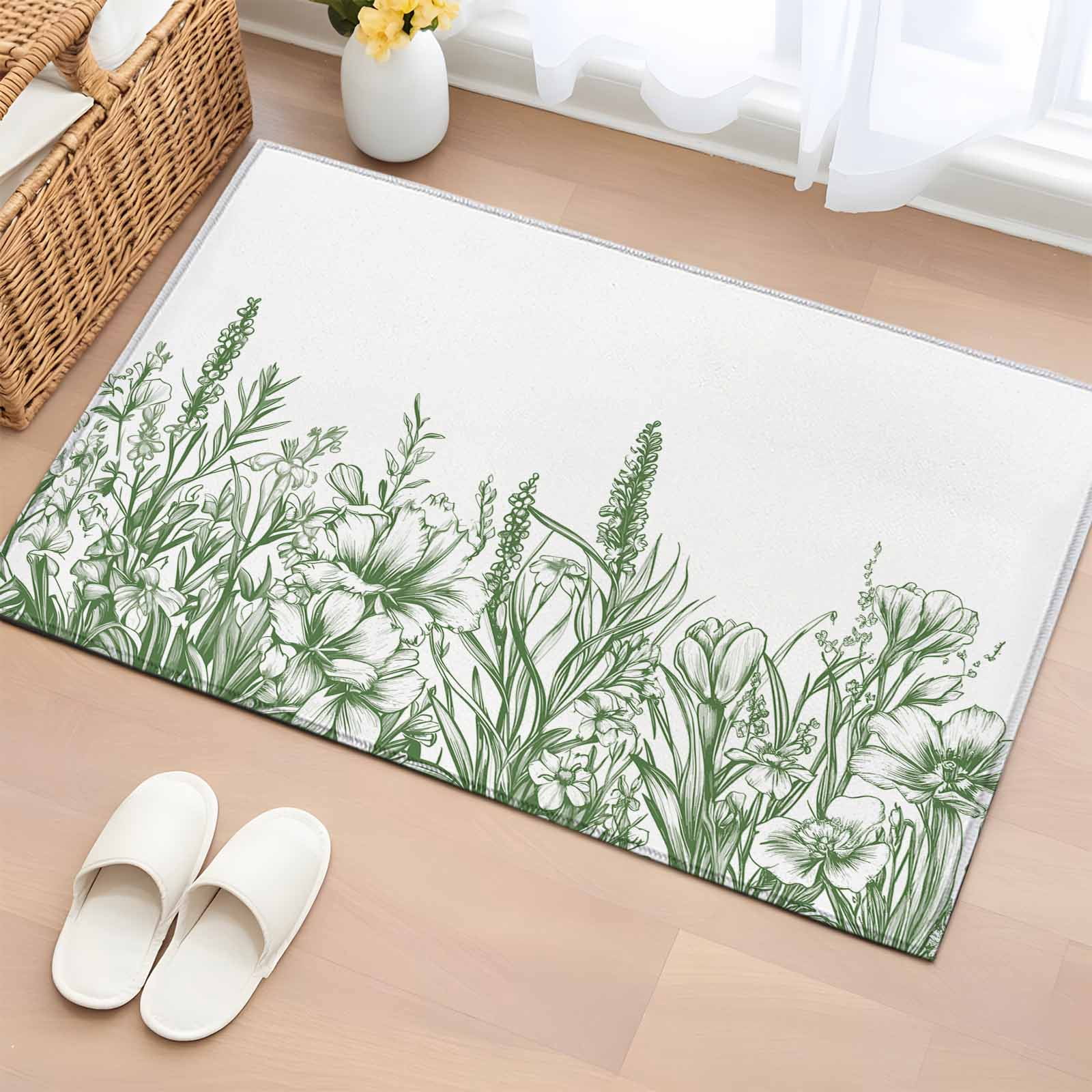 Green Plants Bathroom Mats 2x3 FT, Non Slip Small Kitchen Mat, Lavender ...