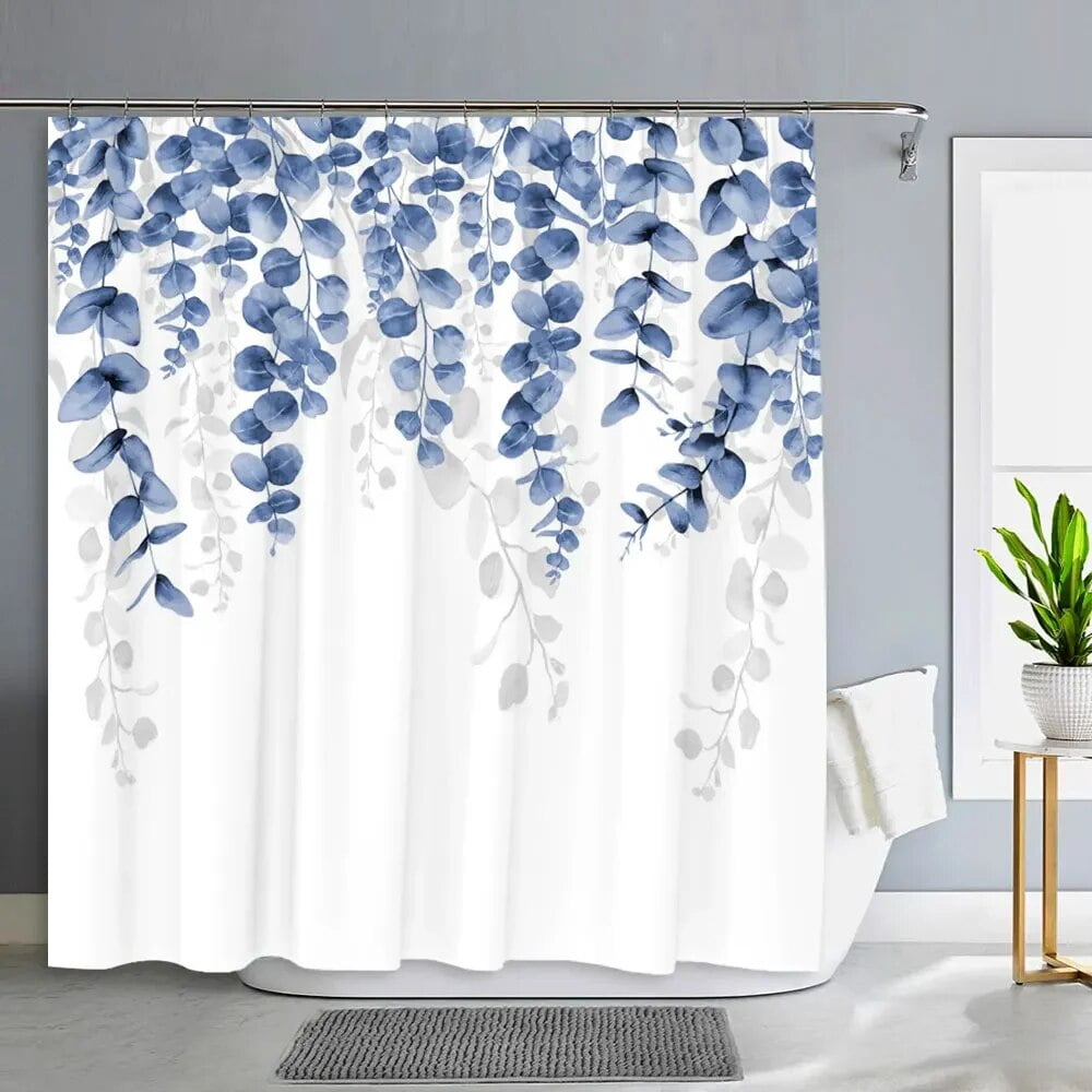 Green Plants Eucalyptus Leaves Shower Curtain Natural Watercolour ...