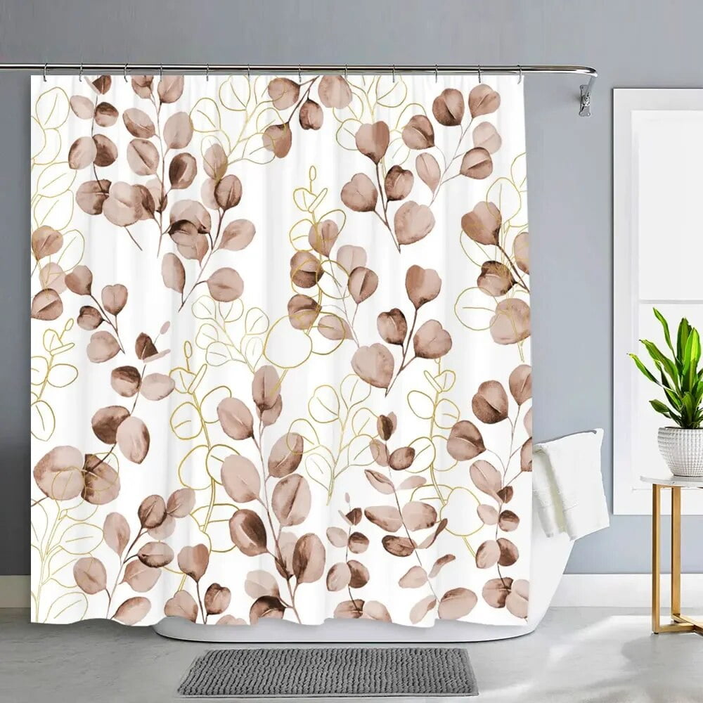 Green Plants Eucalyptus Leaves Shower Curtain Natural Watercolour Leaves Tropical Botanical ...