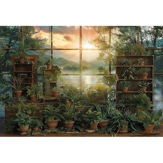 Green Plants Floral Window Kids Birthday Party Cake Smash Portrait r ...