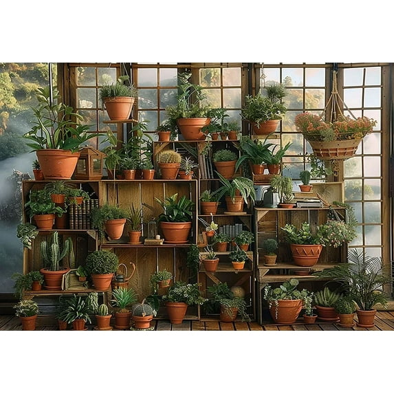 Green Plants Floral Window Kids Birthday Party Cake Smash Portrait r ...