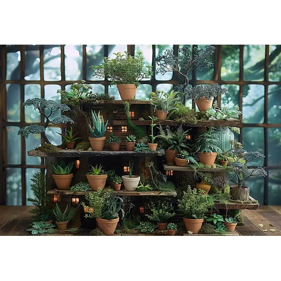 Green Plants Floral Window Kids Birthday Party Cake Smash Portrait r ...