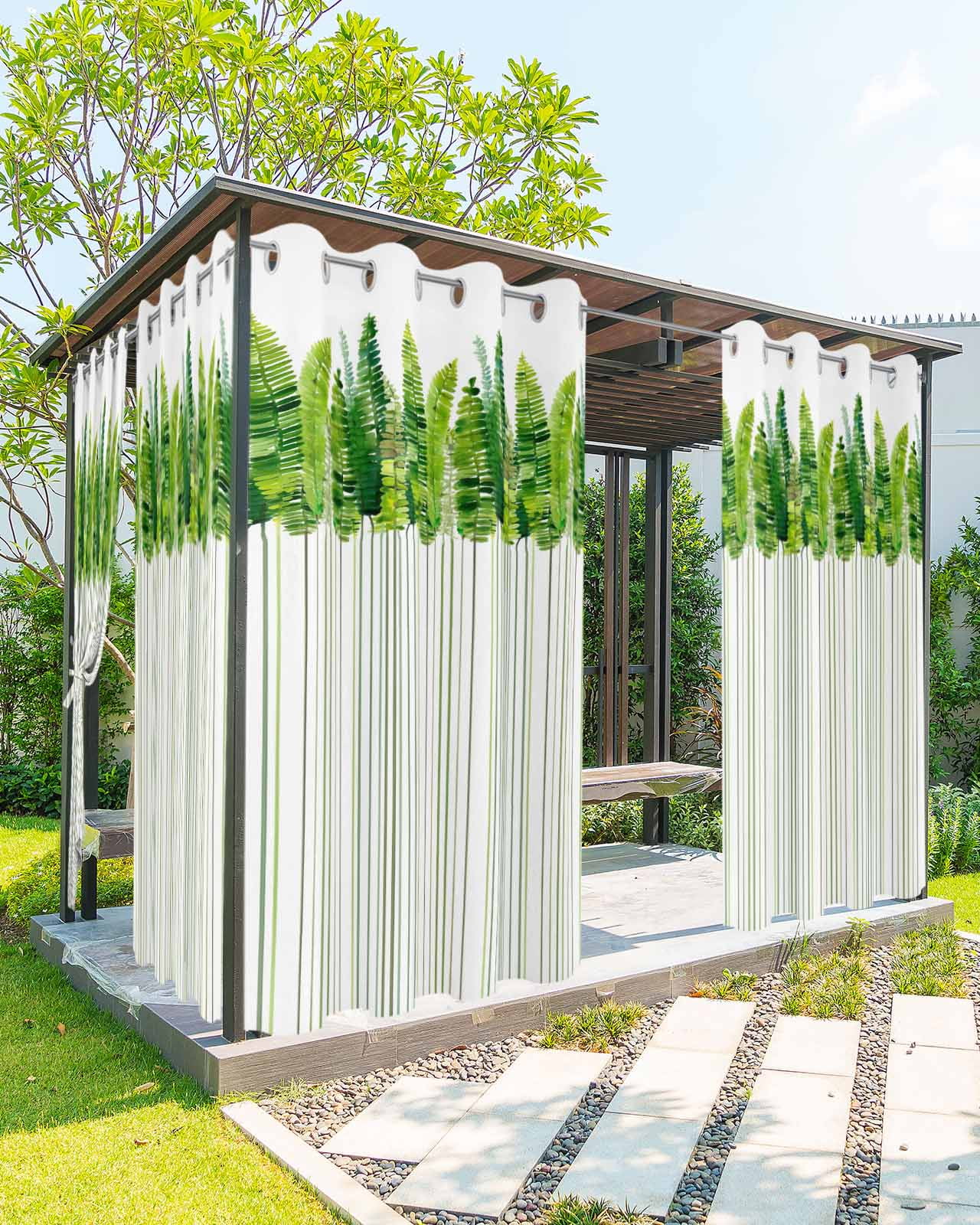 Green Plants Outdoor Curtains for Patio, Watercolor Simple Spring Green ...