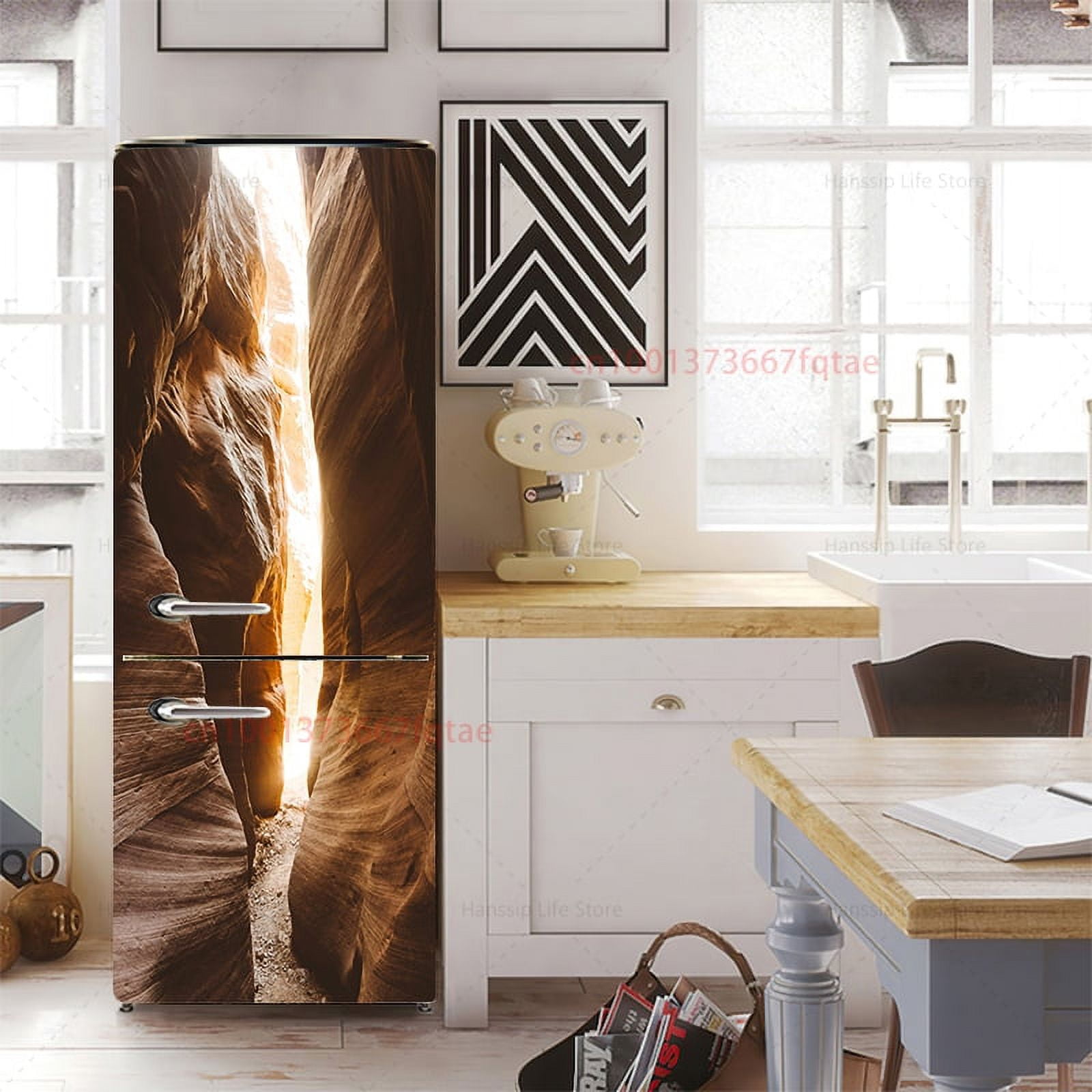 Green Plants Palm Leaves Mural Fridge Door Sticker rations Waterproof PVC Delicious Fruit ...