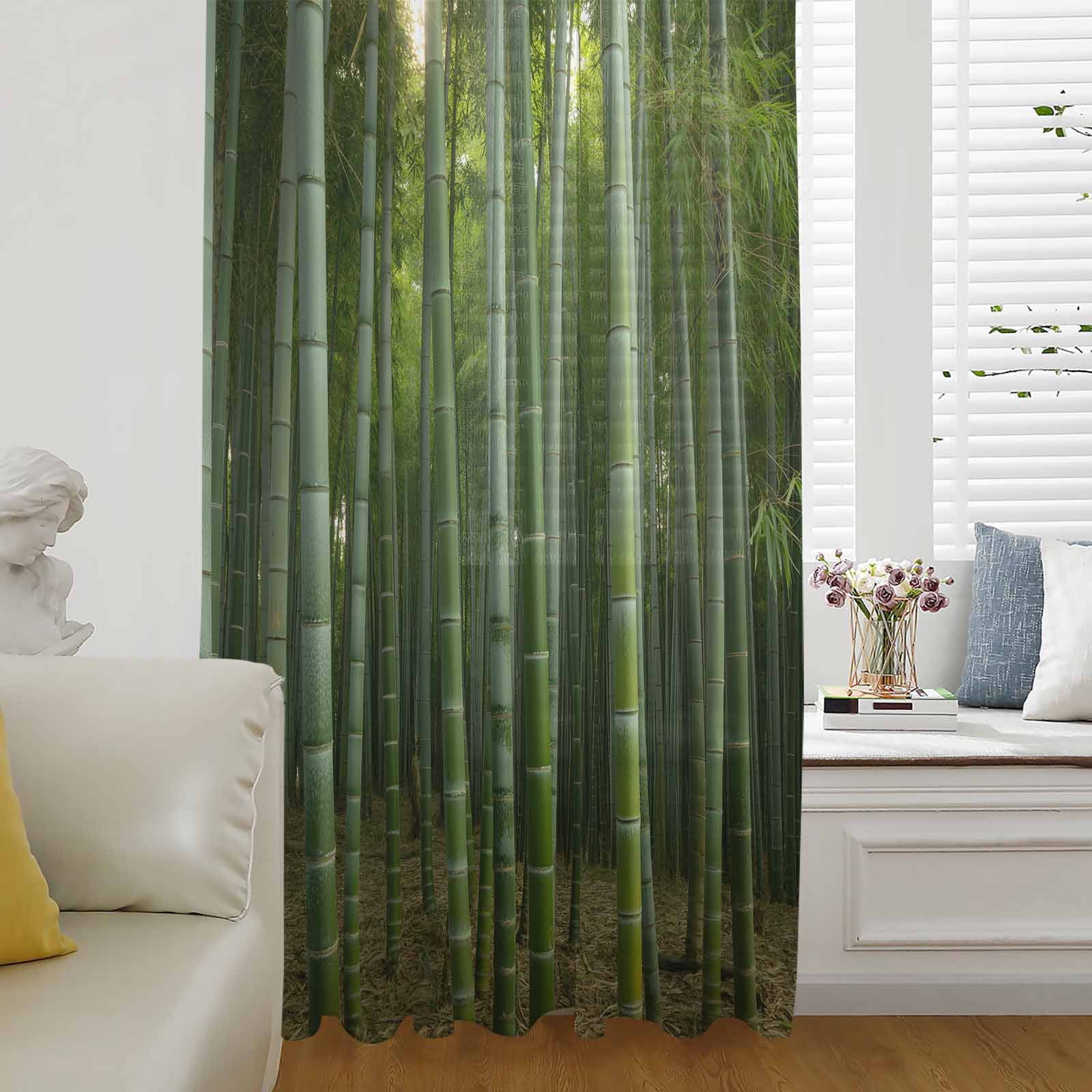 Green Plants Semi Sheer Curtains Drapes for Living Room, Bedroom ...