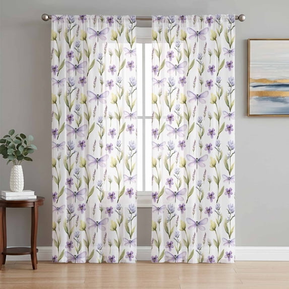 Green Plants Sheer Curtains 72 Inch Length 2 Panels Set, Spring ...