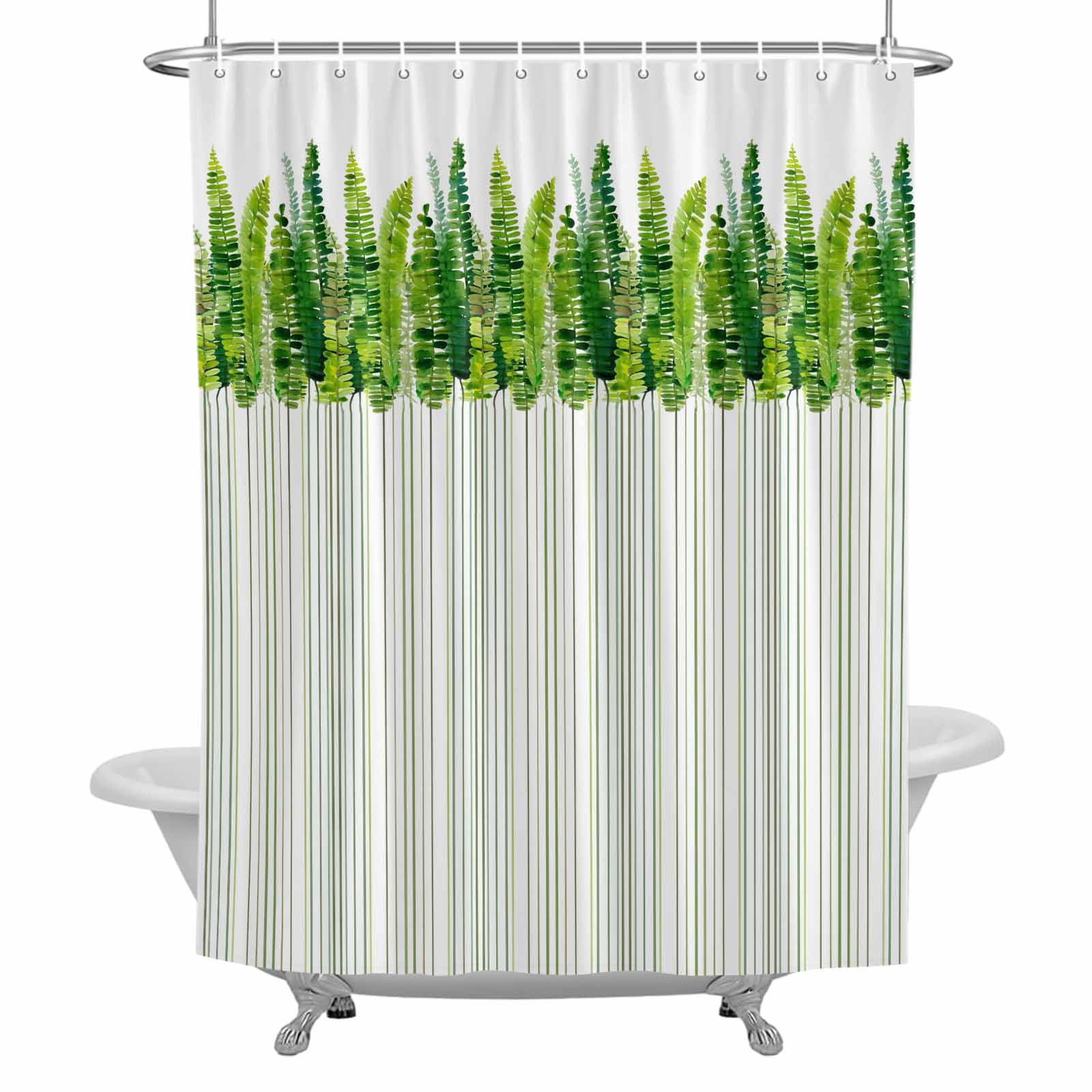 Green Plants Shower Curtain for Bathroom, Watercolor Simple Spring ...