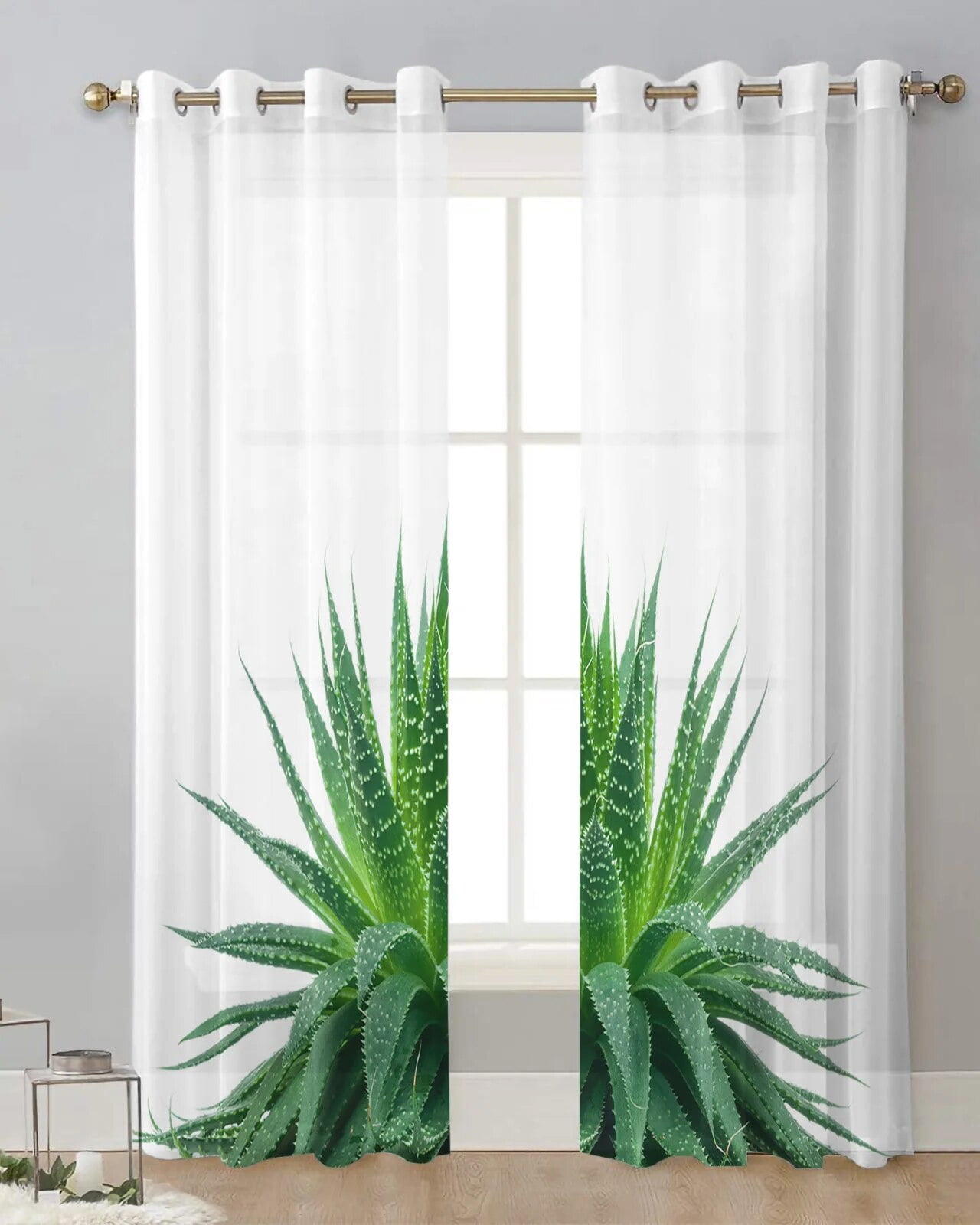 Green Plants Spiky Leaves Spots Spiky Voile Hanging Curtain Living Room ...