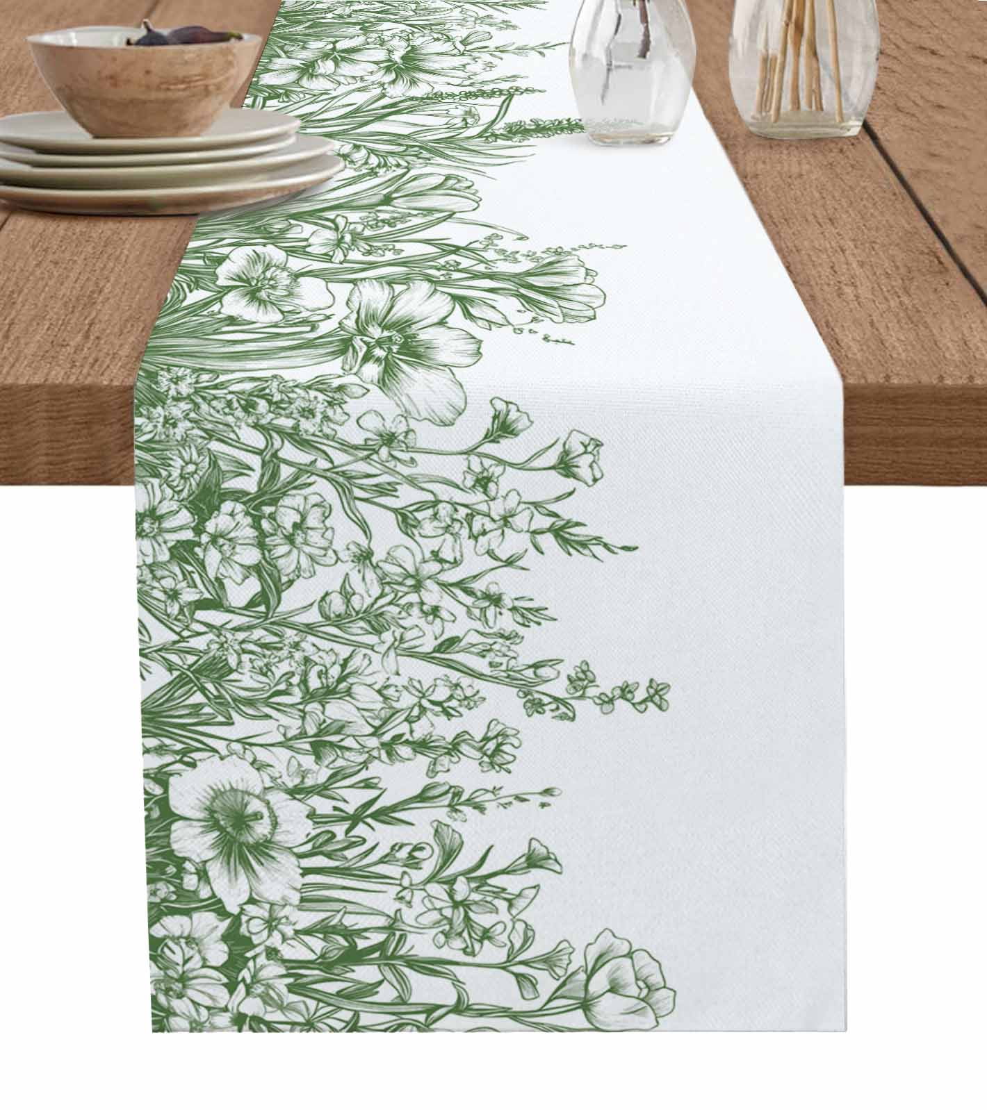 Green Plants Table Runner Lavender Floral Spring Wildflower White ...