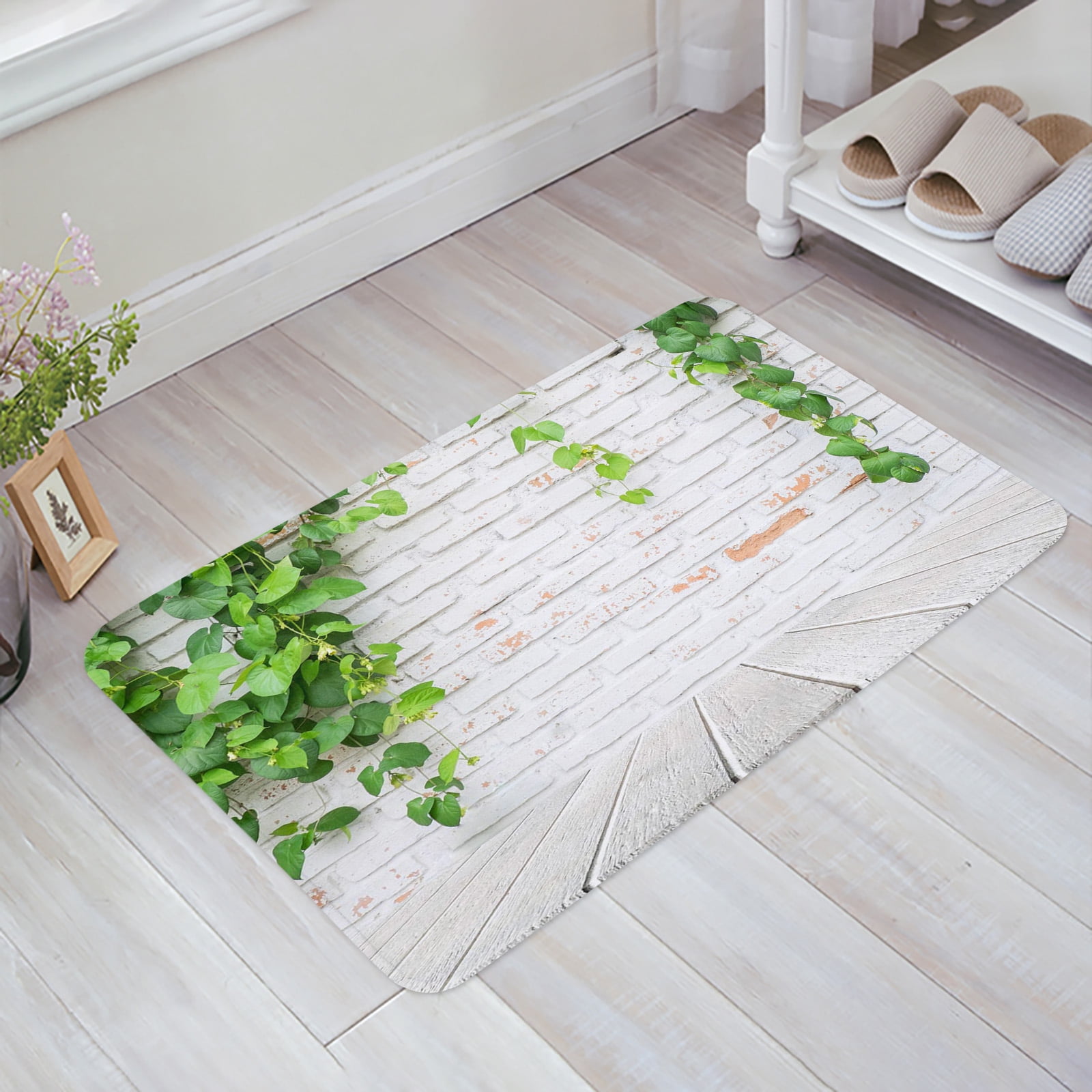 Green Plants White Masonry Wall Decorative Bath Carpet Bathroom Kitchen ...