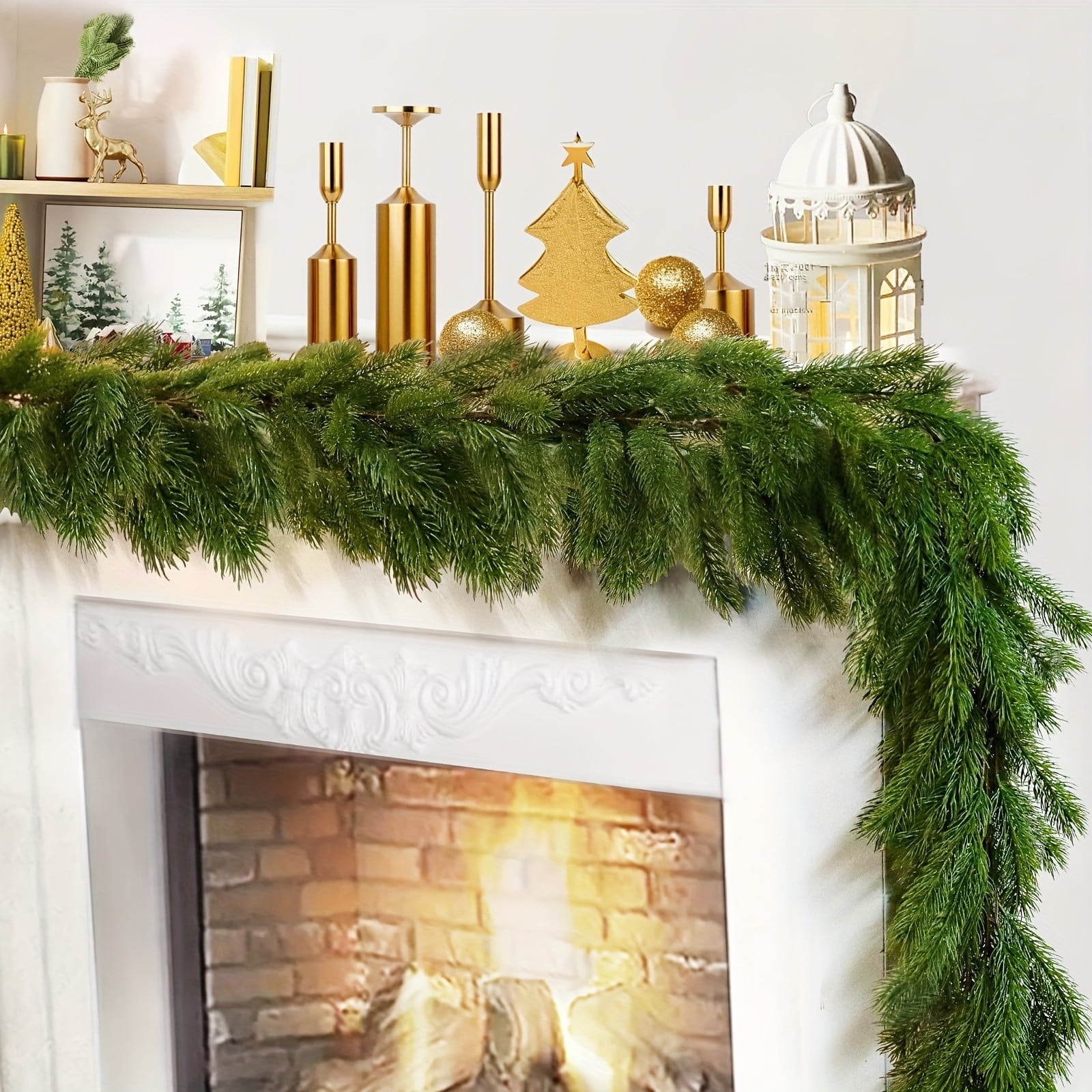 Green Plastic Christmas Garland, Realistic Soft Needle Rattan Garland ...