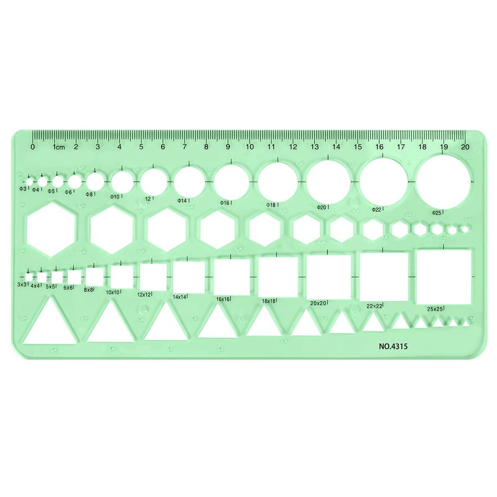 Green Plastic Circles Squares Hexagons Geometric Template Ruler 0-20cm ...