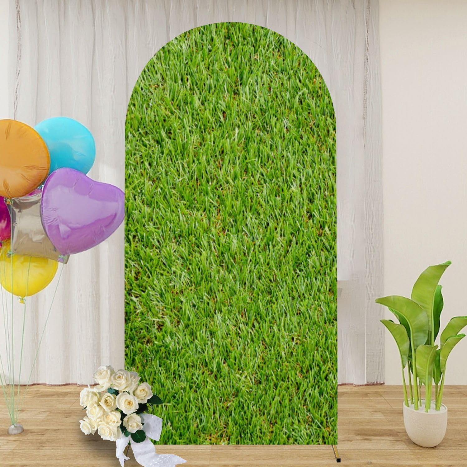 Green Plastic Grass Texture 7.2FT Wedding Arch Cover Spandex Fitted ...
