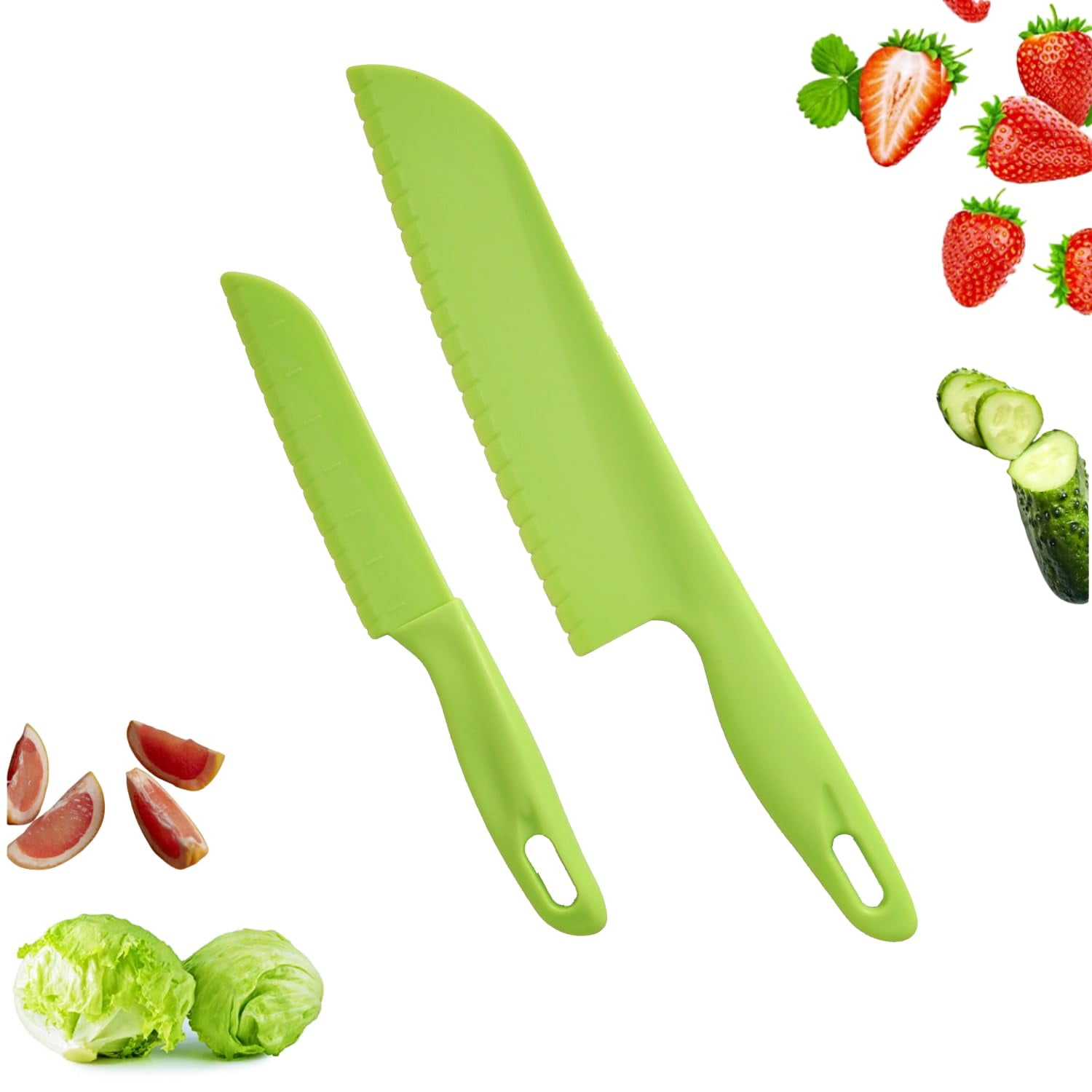 Green Plastic Knife Set – 11" Large and 8.7“ Small Utility Knives Combo ...