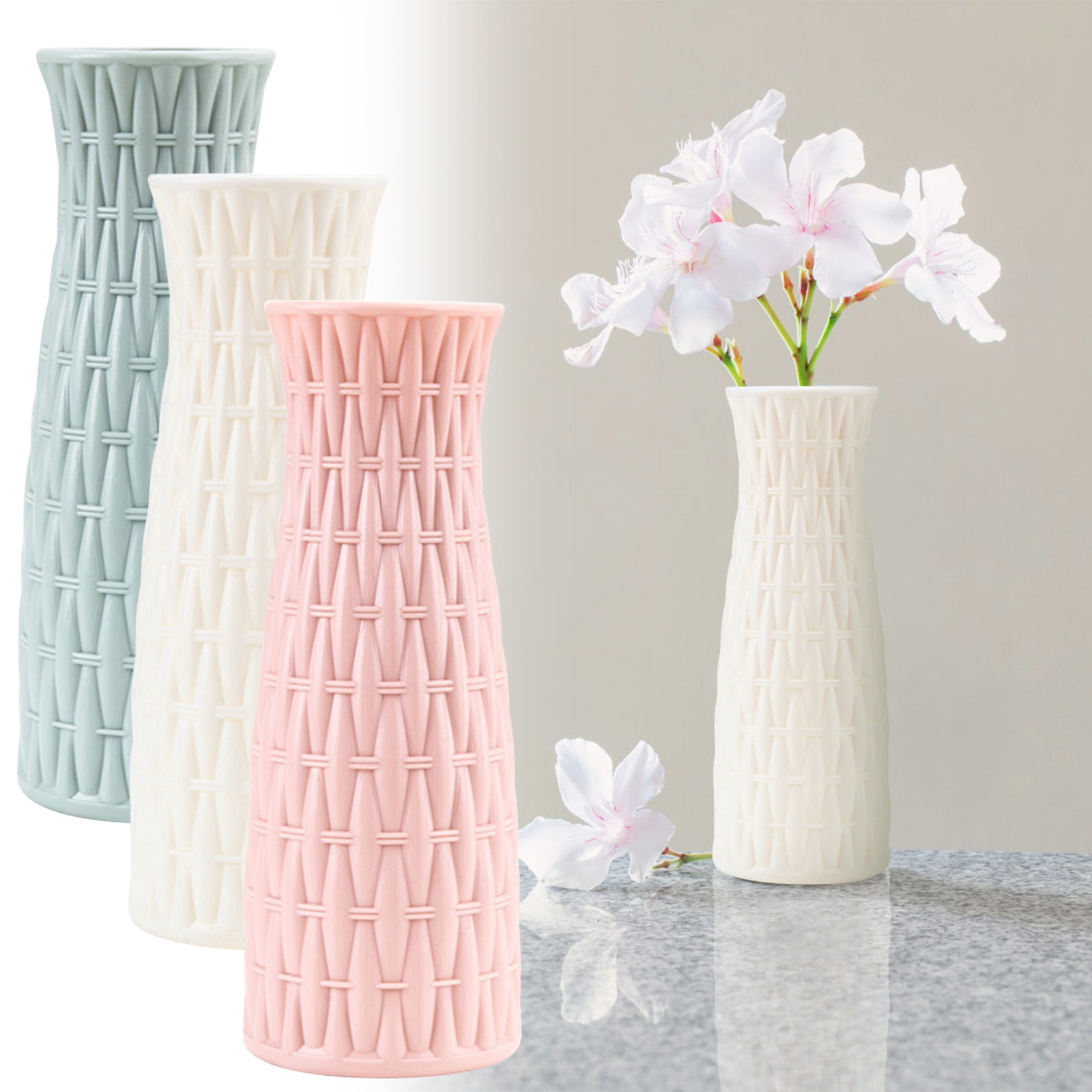 Green Plastic Vase 9.8 Inch | Decorative Flower Vase for Pampas Grass ...