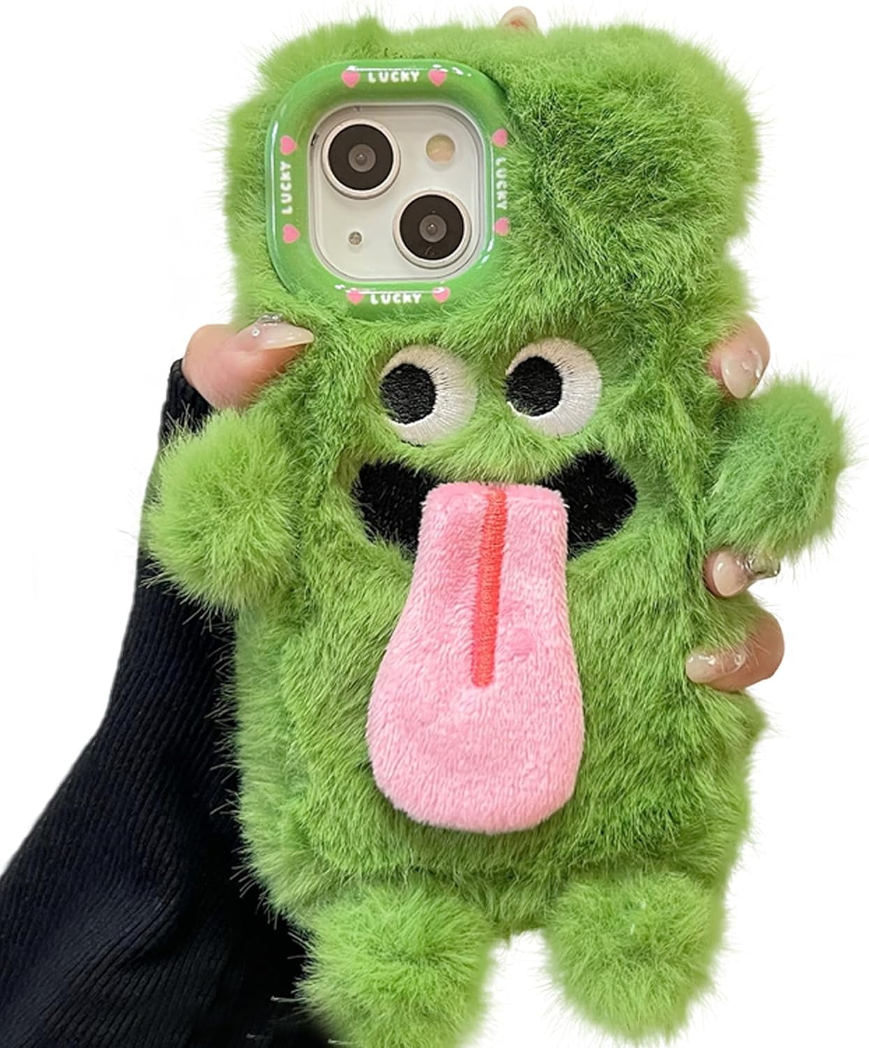 Green Plush Phone Case for iPhone 12/12 Pro, Cute Funny Tongue Warm ...