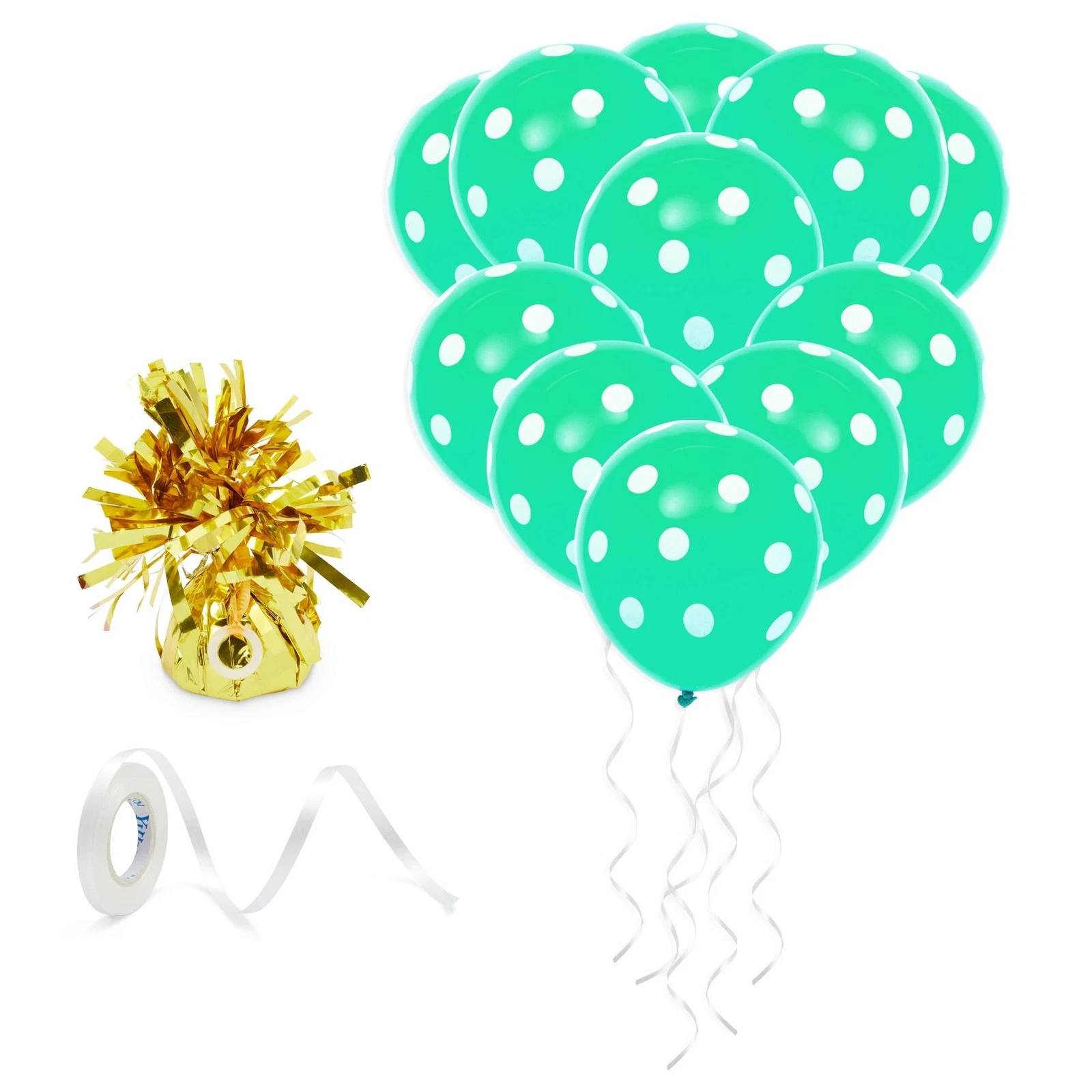 Green Polka Dot Balloons For Birthday Party With Gold Weight, String ...