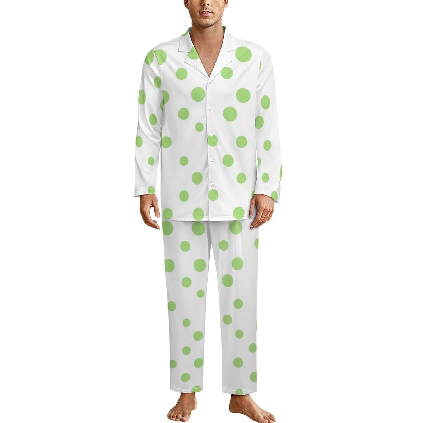 Green Polka Dots Background Sleepwear Autumn Casual Oversize Pajama ...