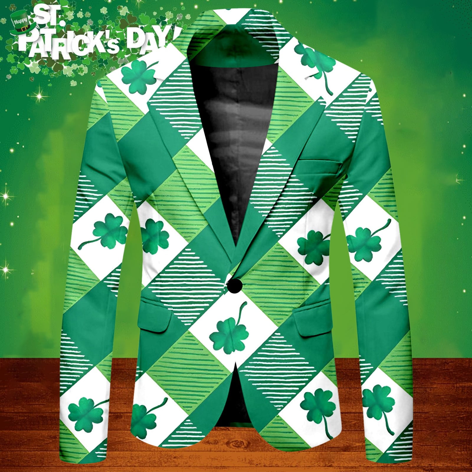 Green Polyester Leisure Clover Clover Saint Patrick's Day Men's Casual ...