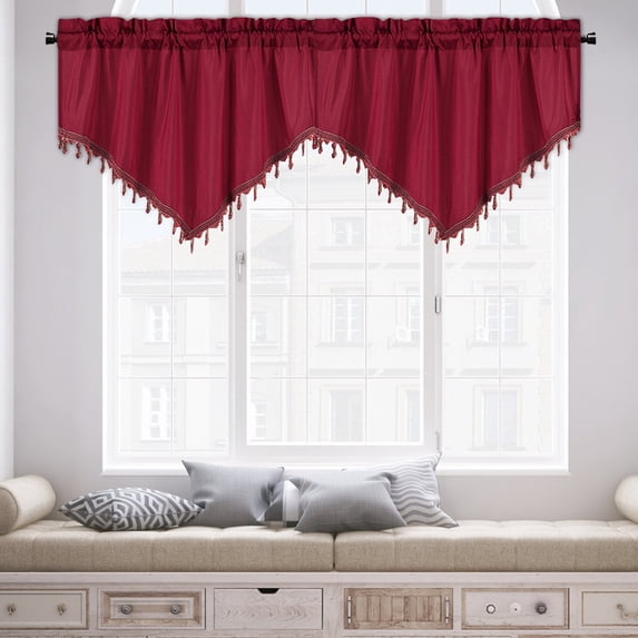 Green Polyester Short Curtains with Fringe Trim Rod Pocket Window Panel ...
